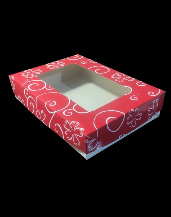 10X7X2 RECTANGLE BROWNIES PASTRY BOX RED ORNAMENTAL DESIGN)X10 PCS ...