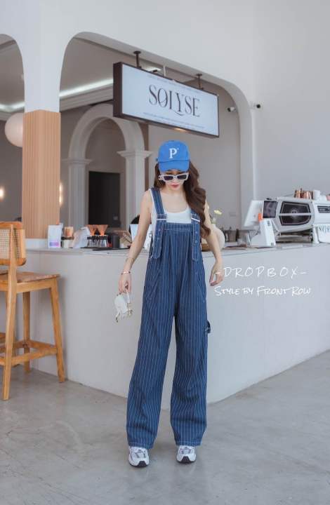 DROPBOX Style by Front Row Korea Stripe on Jean Romper เอี้ยมยีนส์ขายาว ...