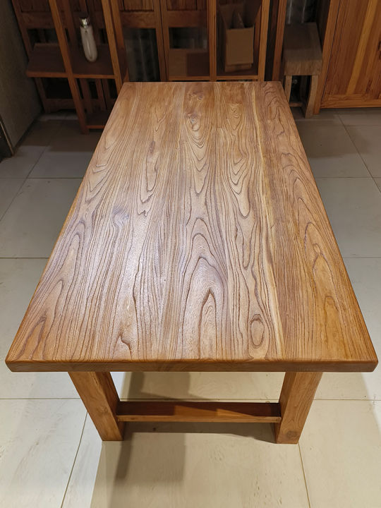 Large Board Wooden Table Traditional Elm Wood Rectangle Shape Dining ...