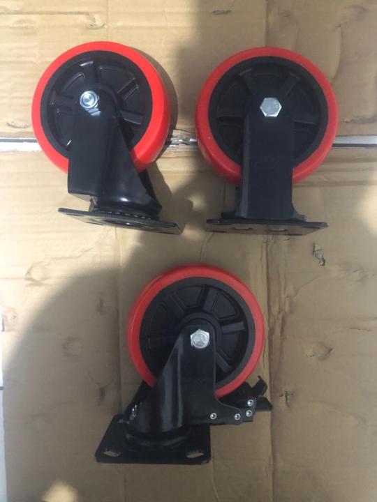 RODA PU MERAH UKURAN 6 INCH VARIASI TIPE ATAU RODA TROLI DAN KASTOR 6 ...