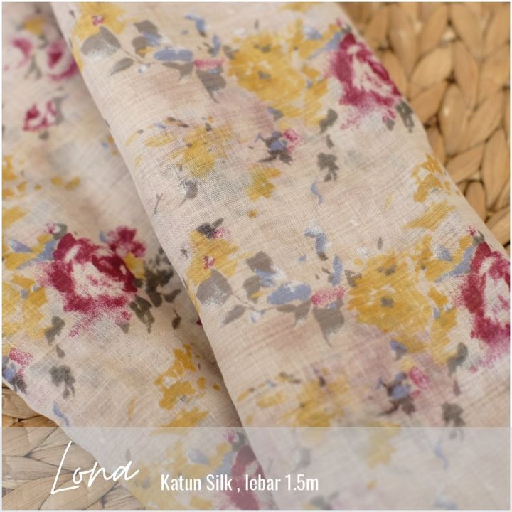 kain katun silk motif bunga / katun semi sutra / kain muken | Lazada ...