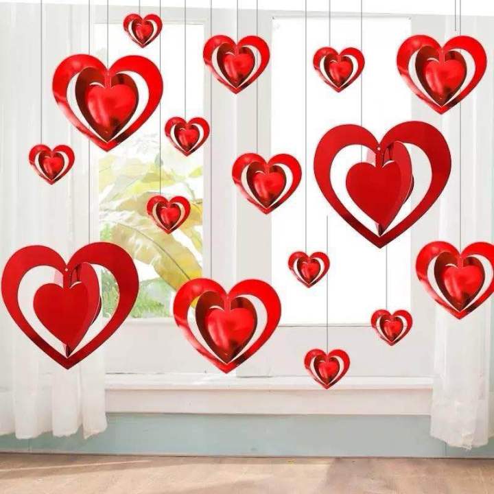 16pcs 3D Heart Backdrop Hanging Decorating Kit for Valentines Day ...