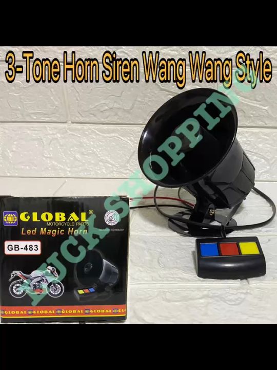 GLOBAL Motorcycle Siren Police Horn WANG WANG 3-Tone Switch Control Led ...
