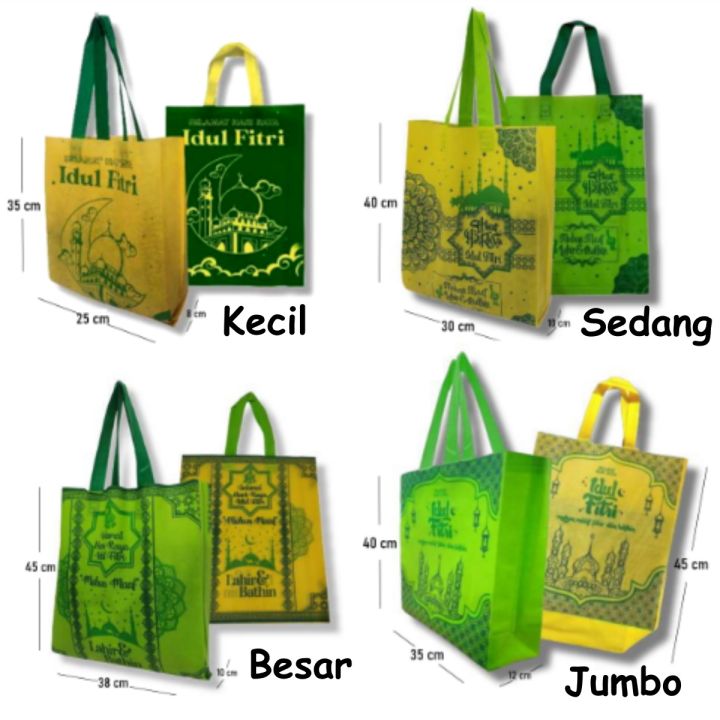 Tas Lebaran Kain Spunbond Goodie Bag Jumbo, Besar / Kecil Edisi Sablon cetak tulisan Idul Fitri ...