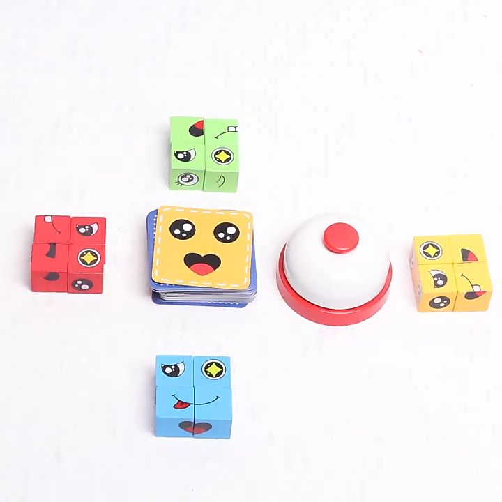 72pcs Cards Wooden Face Changing Educational Magic Cube Building Blocks ...