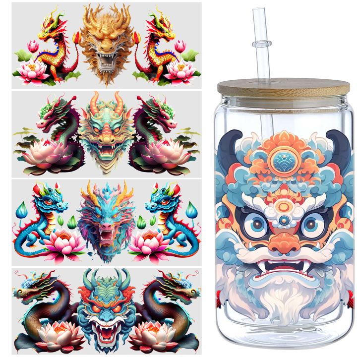 5 sheets Chinese Dragon UV DTF Cup Holder 16 oz, DTF Cup Holder ...
