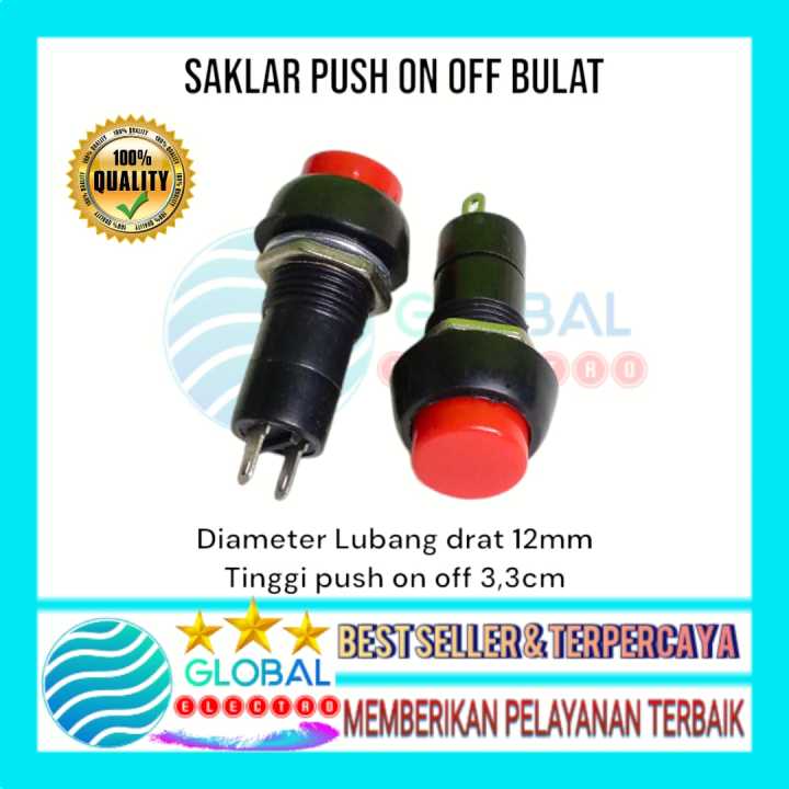 Tombol push on off 2 pin bulat / Saklar push on off bulat 2 kaki / switch push on off bulat ...