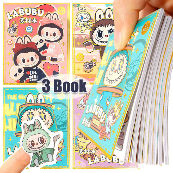 3 Book Cartoon Labubu Sticker Note Pad Ins High-Value Sticker DIY ...