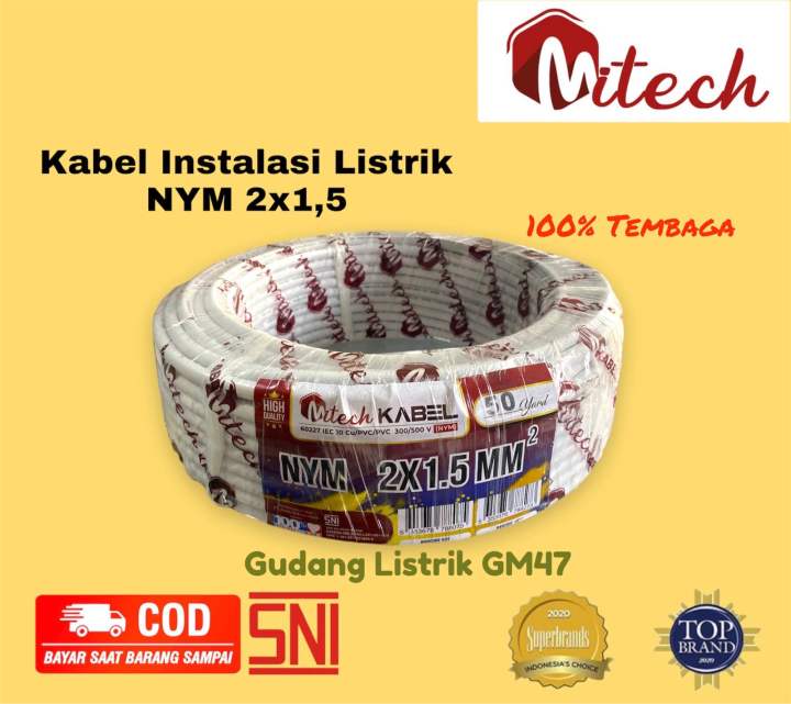 Kabel Listrik Kawat Engkel Tembaga Mitech Nym 2x1.5 2x1,5 3x1,5 50Y ...
