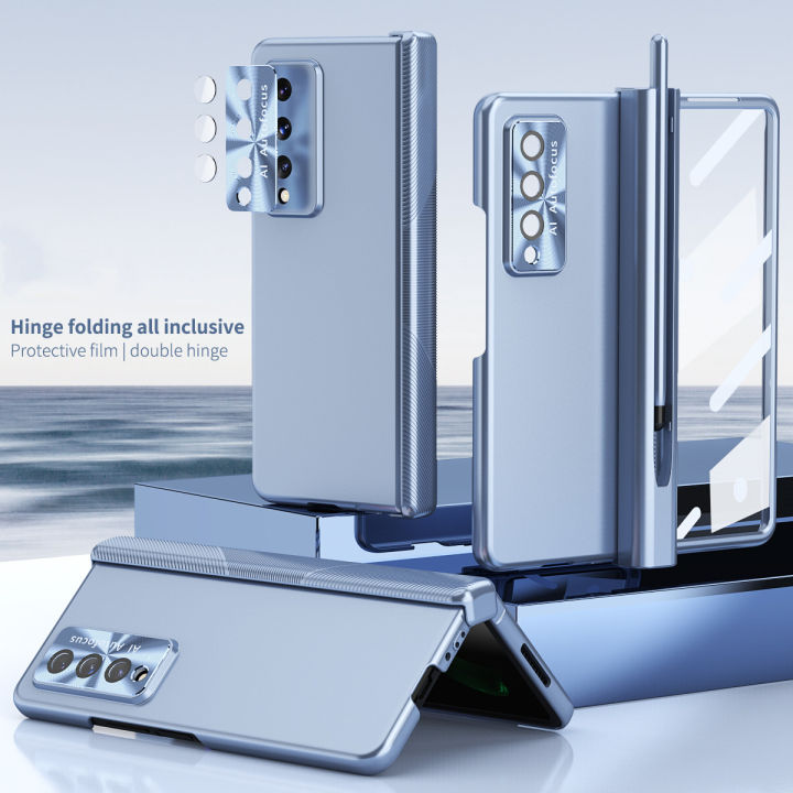 Hinge Case For Samsung Galaxy Z Fold 5 Shockproof Matte Case Glass Film Armor Cover with Pen for ...