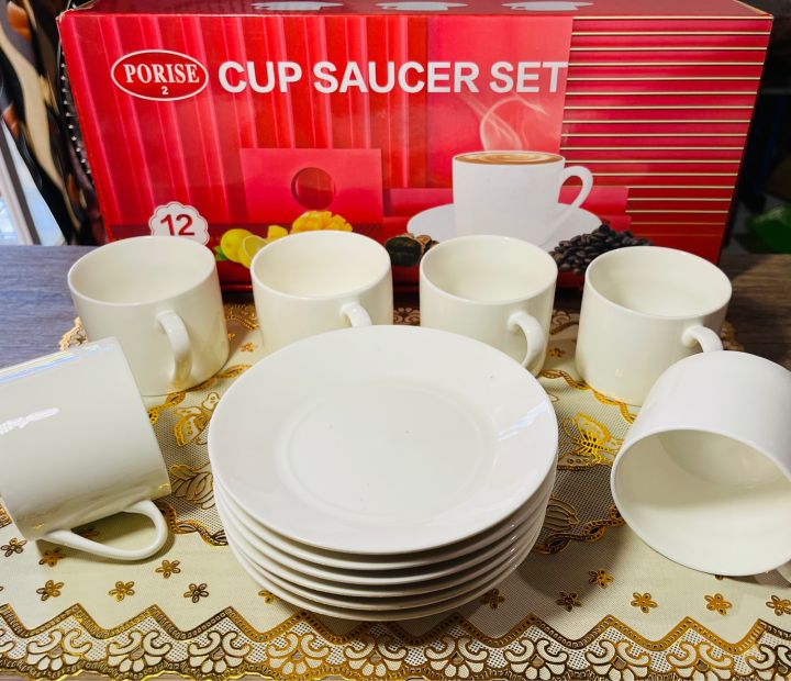 White Porcelain Style Cup & Saucer Set 12pcs | Lazada PH