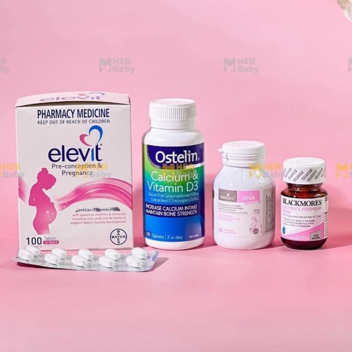 Combo bầu Elevit – DHA bầu (Bioisland) – Canxi (Ostelin) – Sắt bầu (Blackmore) | Lazada.vn