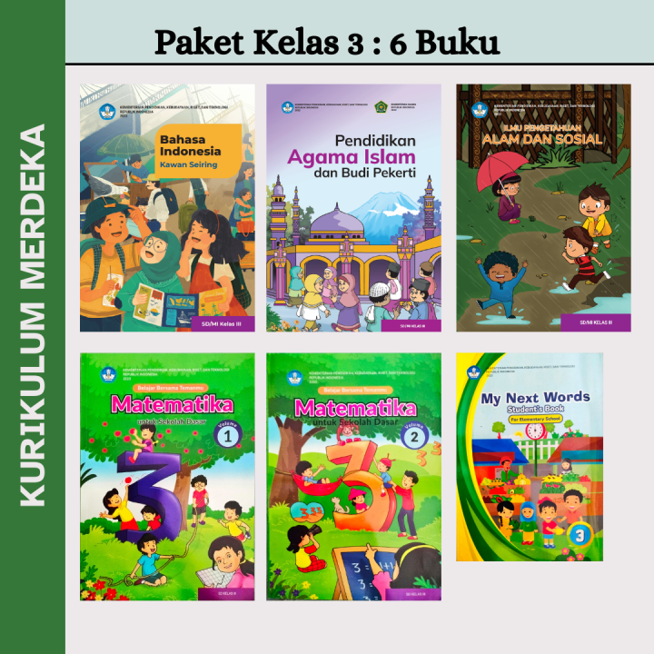 Paket Kelas 3 Bahasa indonesia Inggris Matematika Vol 1 Vol 2 Agama IPAS Kur. Merdeka harga 6 ...