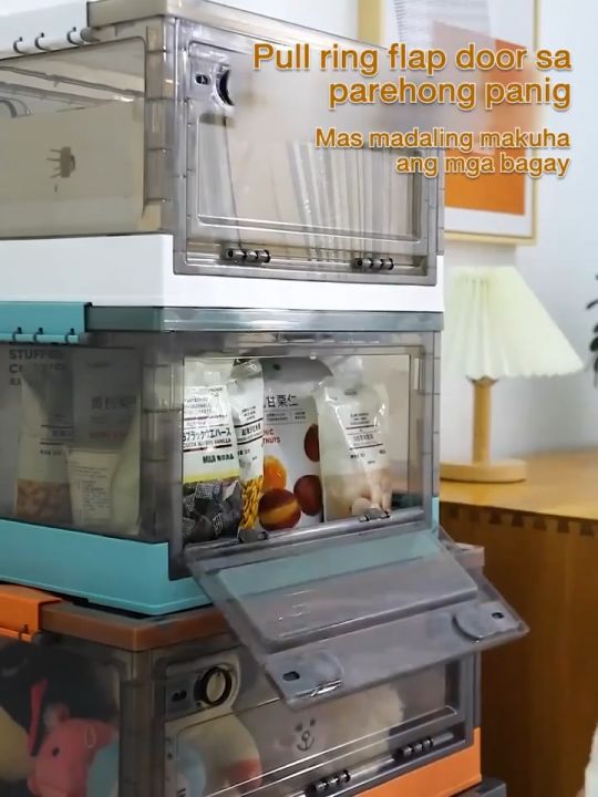 Multifunctional foldable storage box transparent Plastic Box with side ...