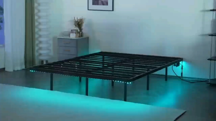 Suspended iron frame bed Metal bed frame Single/Double/Queen/King LED ...
