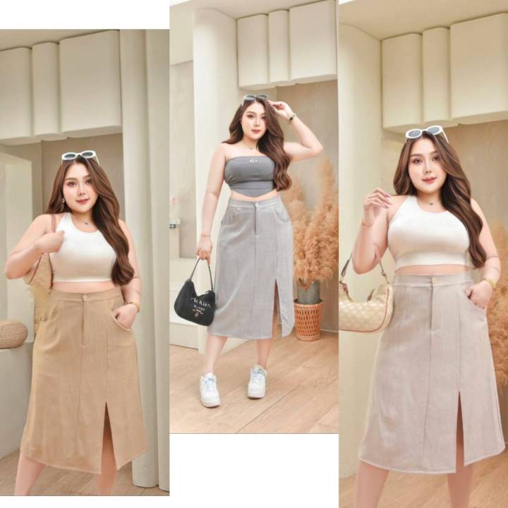 plussizeกระโปรงผ่าหน้าสาวอวบเอว34"-44สะโพก50" | Lazada.co.th