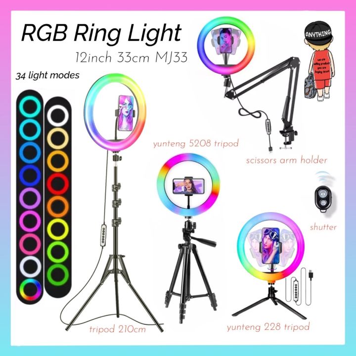 RGB Ring Light 33cm 12inch MJ33 Fill Light With Tripod Stand Scissors ...