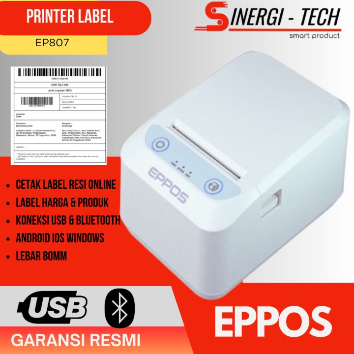 PRINTER LABEL BARCODE 80MM EP807 USB BLUETOOTH CETAK RESI ONLINE LABEL ...