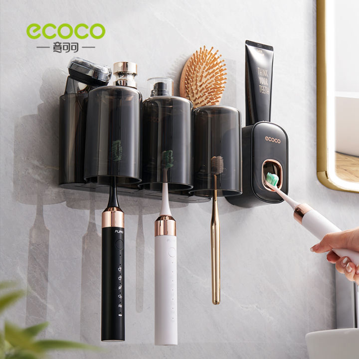 Ecoco Toothbrush Holder Organizer Set Wall-mounted Squeeze Toothpaste ...