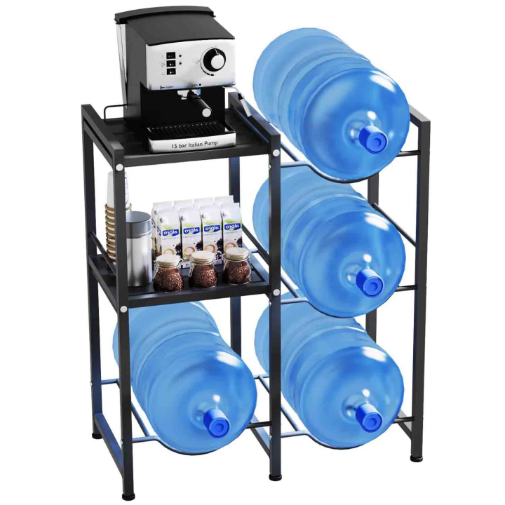 3 Layer Water Rack Stand with 2 Storage Shelves Round Water Gallon Rack ...