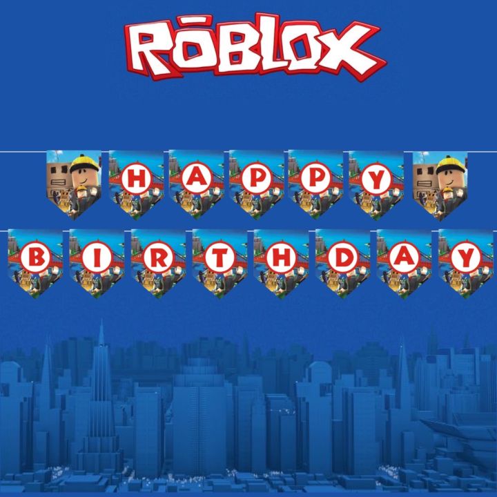 Roblox Happy Birthday Banner/ Roblox Theme Party Happy Birthday Banner ...