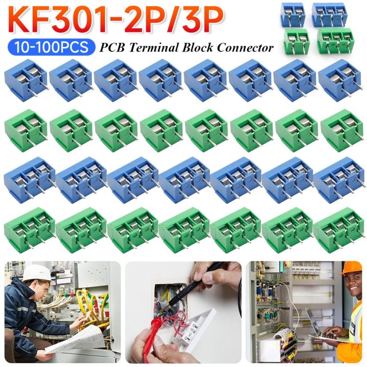 10-100PCS KF301 2P/3P PCB Terminal Block Connector Blue Green PCB Screw ...