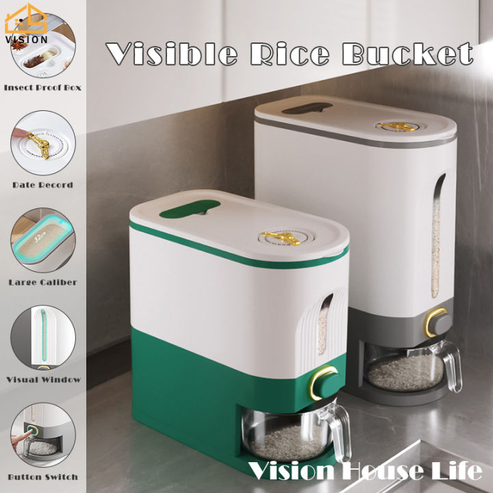 Vision 5kg/10kg Press Type Rice Bucket Narrow Type Rice Storage Box ...