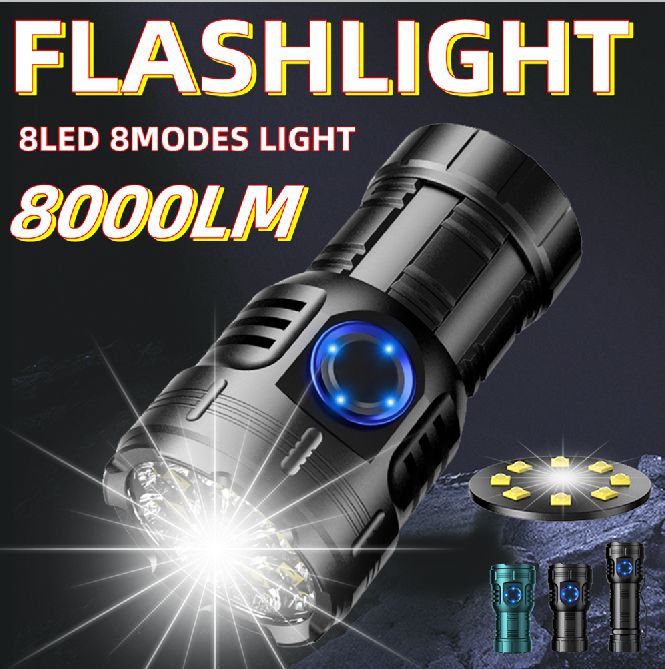 Alonefire X68 8xLED Super Bright Mini LED Flashlight Type-C USB ...