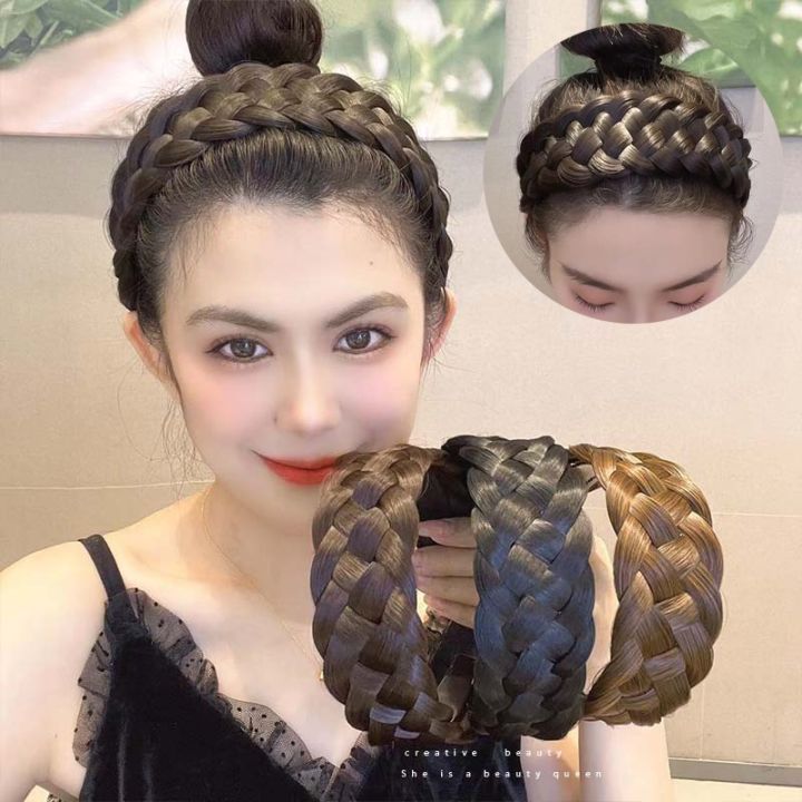 New Wide-brimmed Wig Braided Headband Fishbone Braid Widened Wigs ...