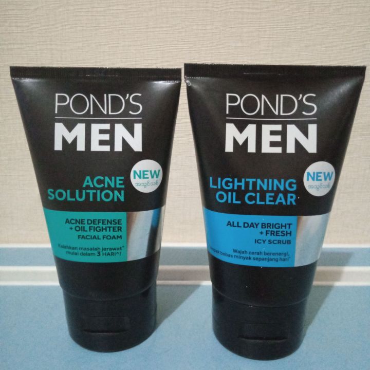 Ponds Men Lightning Oil Clear & Acne Solution 100gr Facial Foam Pencuci ...