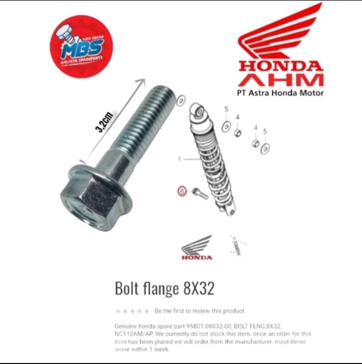 Baut 12 m8x12 shokbleker belakang Honda beat Scoopy vario Genio Baut 12 panjang 3,2cm original ...