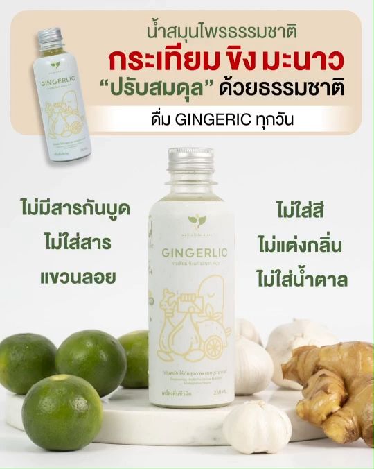 GINGERLIC (โปร 4 ขวด) น้ำกระเทียมสกัดเข้มข้น น้ำสมุนไพรสกัดเย็น กระเทียม ขิง มะนาว น้ำแอปเปิ้ลไซ ...