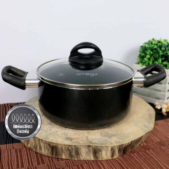 Omega Houseware Callie Aluminum Non-stick Coat Sauce Pot Casserole Tempered Glass Lid with Steam ...
