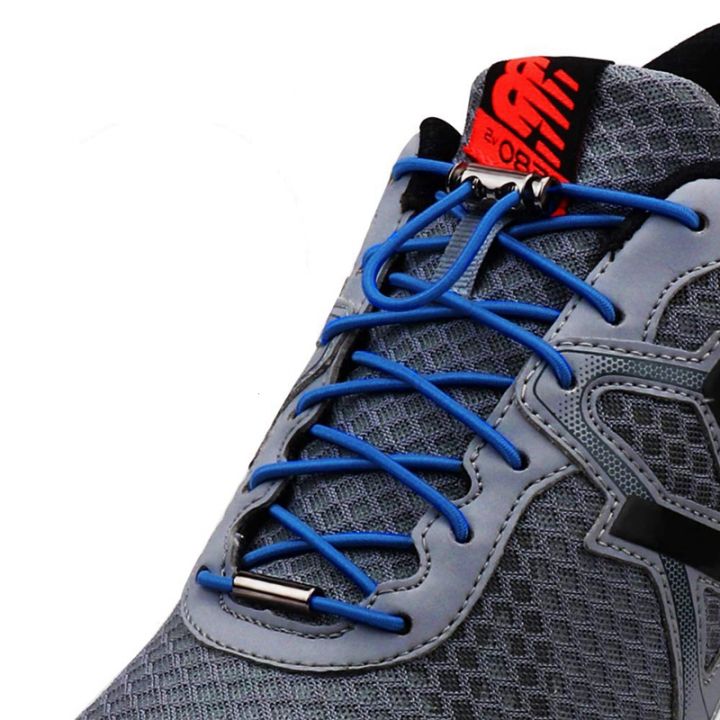 Round Shoelaces Metal Tip Elastic Shoe Lace No Tie Spring Lock Quick ...