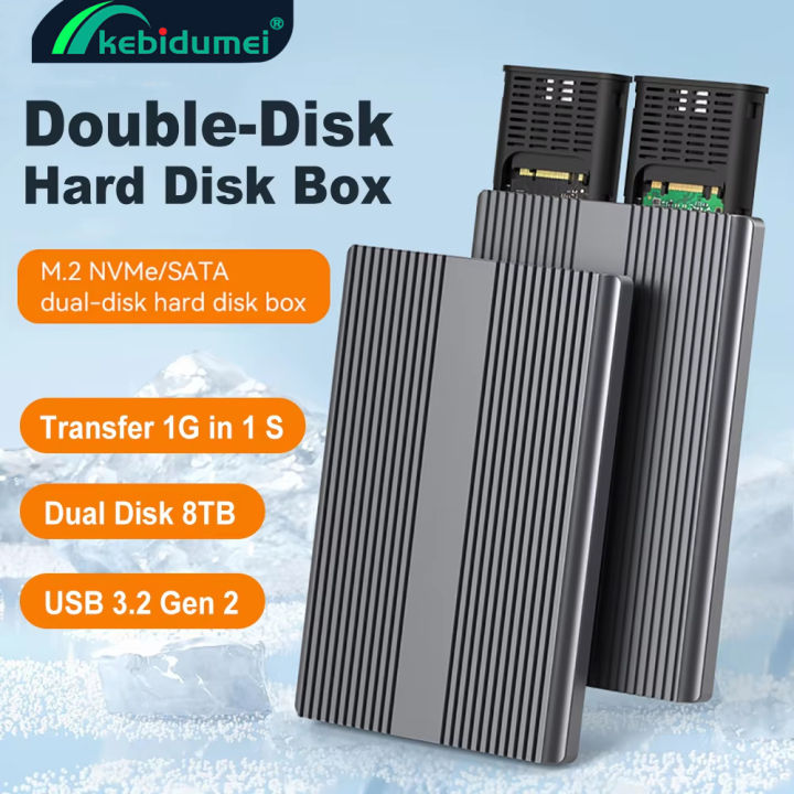 Kebidumei Dual Bay NVMe SATA SSD Enclosure M.2 Dual NVMe Hard Drive ...