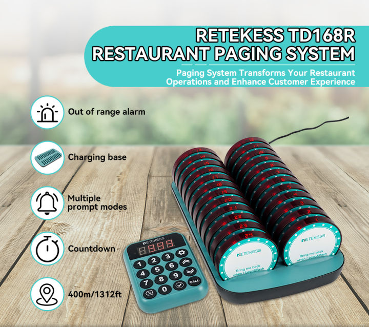 Retekess TD168R Pager System Wireless Calling for orders with 24 400M ...