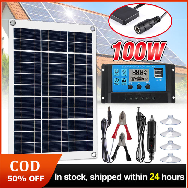 12V Solar Panel Double USB Solar Battery Charger Solar Panel 100W Solar ...
