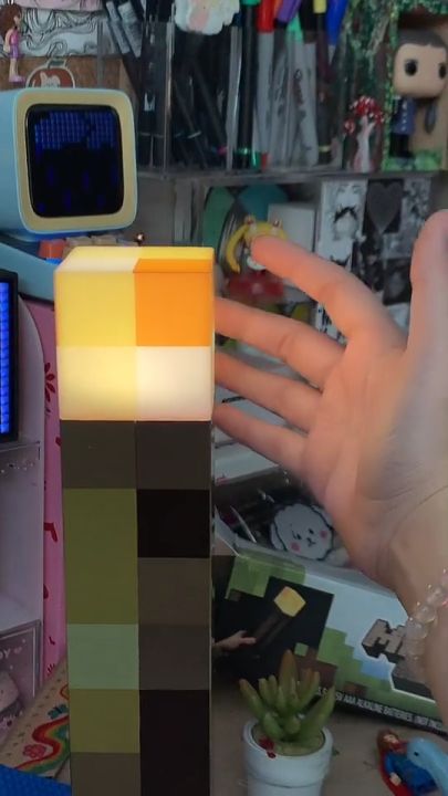 4 Color LED Night Light Minecraft Lamp Brown Stone Torch Nightlight ...