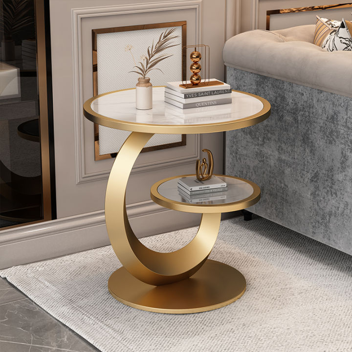 Accessible Luxury Stone Plate Sofa Side Table Side Cabinet Double Layer ...