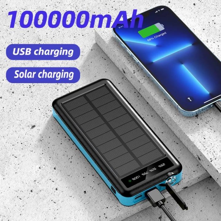 【100% Asli COD 】Solar Power Bank 100000mAh Powerbank Solar Energy ...