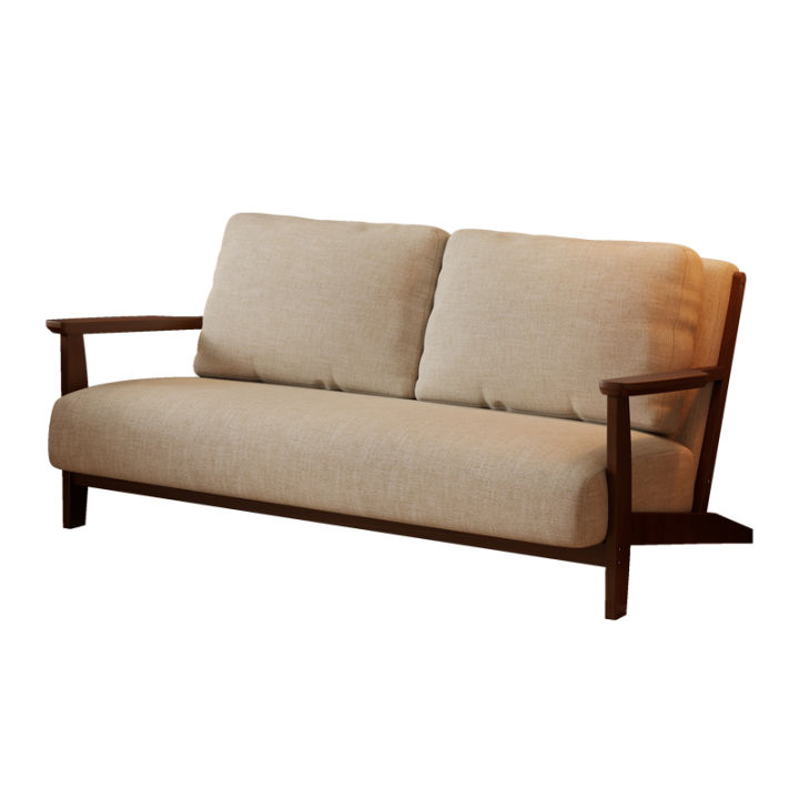 Retro Fabric Sofa Wooden Frame Straight Row Double Three Seat Living ...