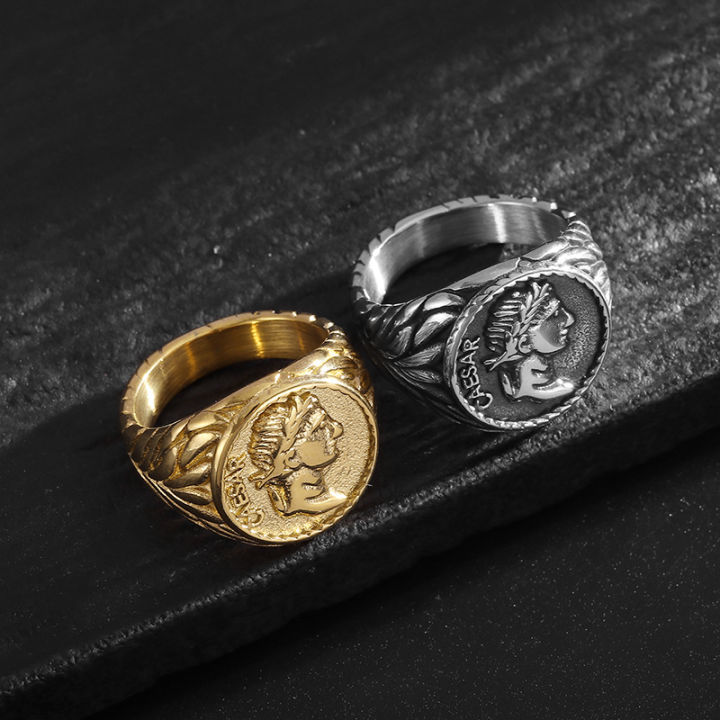 Caesar Emperor Roman Empire Stainless Steel Ring Vintage Coin Casting ...