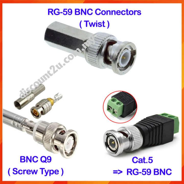 BNC RG59 Q10 Coaxial Twist Screwless Connectors Plugs For CCTV Camera ...