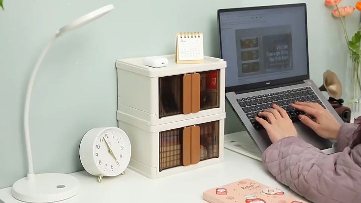 Desk Organizer Desktop Storage Box Foldable Double Door File Cabinet ...