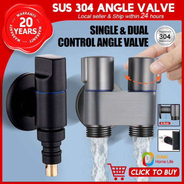 Oumu SUS304 Stainless Steel Single&Dual Angle Valve Washing Machine Faucet Triangle Valve 1/2 ...