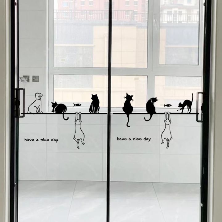 Cat Patterned Kitchen Sliding Glass Door Decals Modern Minimalist Style ...