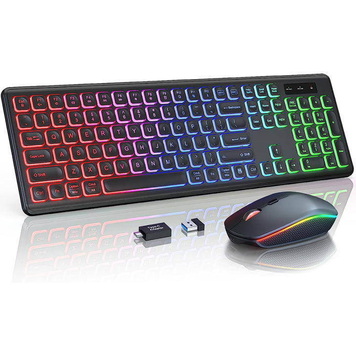 Wireless Keyboard And Mouse Combo Rgb Backlit Rechargeable Light Up