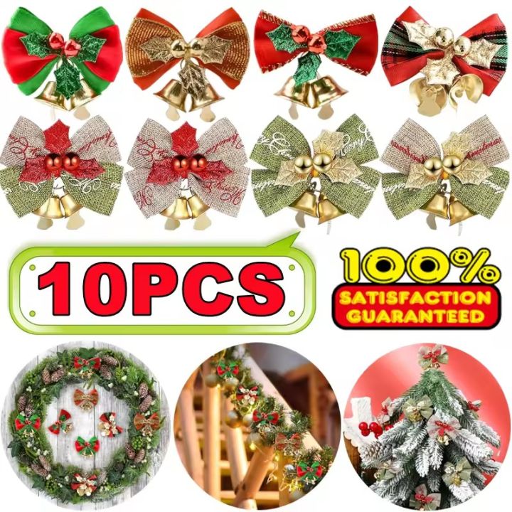 【Hibeautylife】10Pcs Christmas Bell Bow Mini Xmas Tree Bowknot Pendant ...