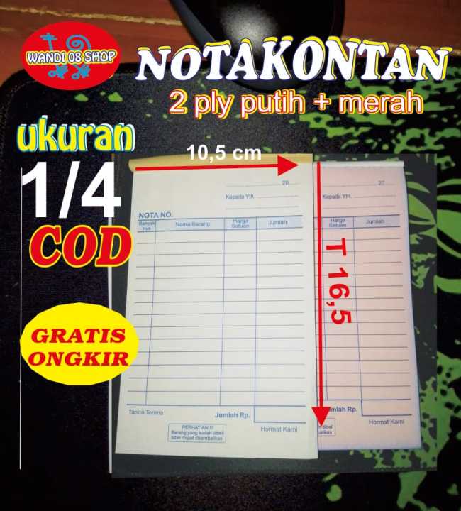 nota kontan 2 ply ukuran 1/4 folio kertas karbon isi 25 set.minimal ...