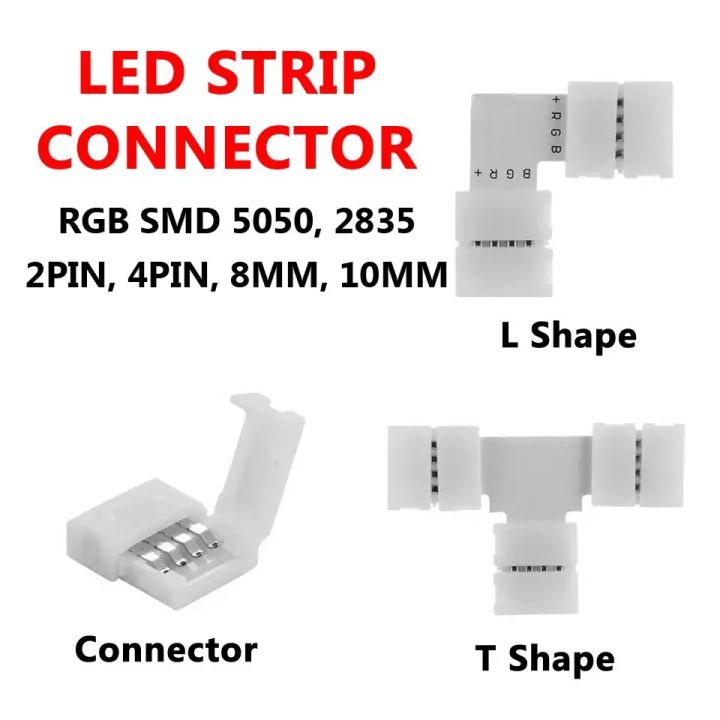 5PCS 2 Pin 3 Pin 4 Pin 5 Pin T/L Shape 8MM 10MM LED Strip Connector for RGB SMD 5050 2835 LED ...